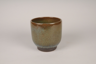 Peacock blue glazed ceramic planter D16cm H16cm