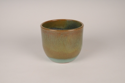 Peacock blue glazed ceramic planter D19cm H16cm